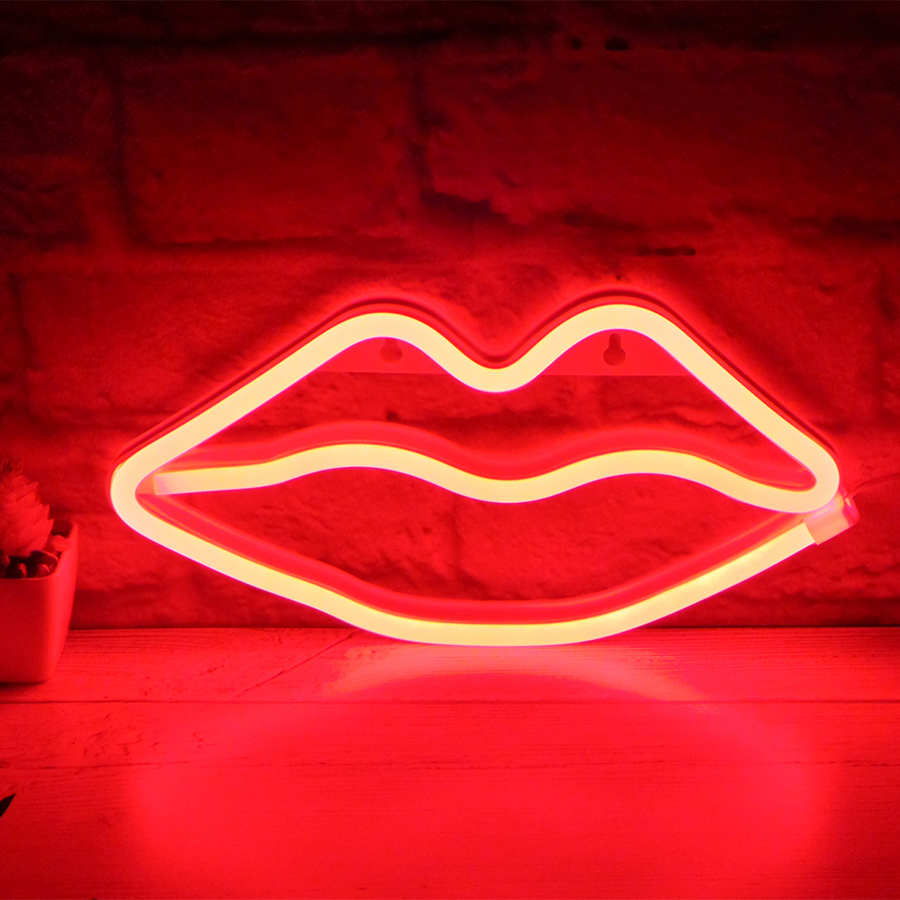 Red Lips LED Neon Light Sign Wall Light Stand Bar Lamp Home Nursery ...