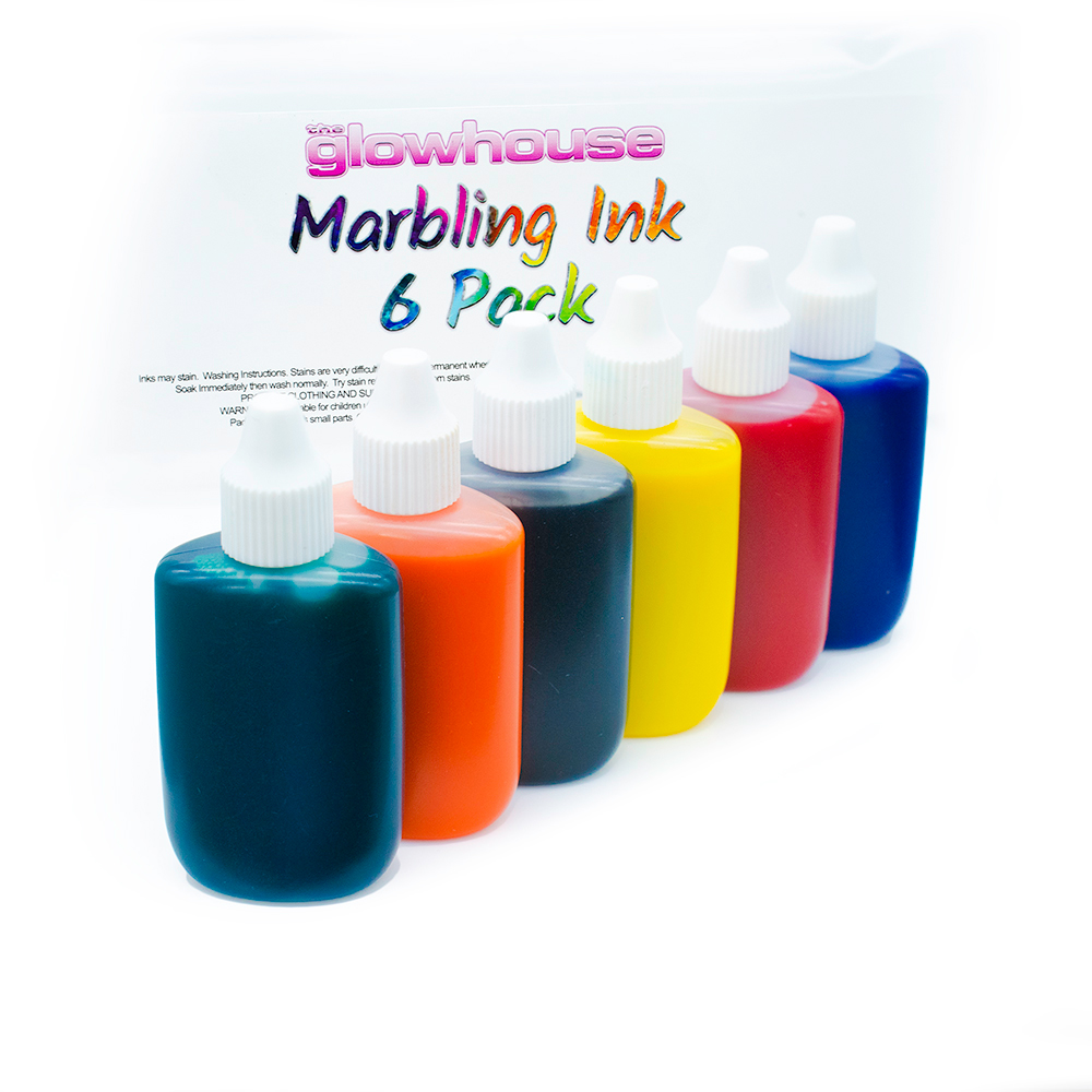 6 Pack Bright Marbling Ink 25ml Dropper Top Blue Green Orange Red Black ...