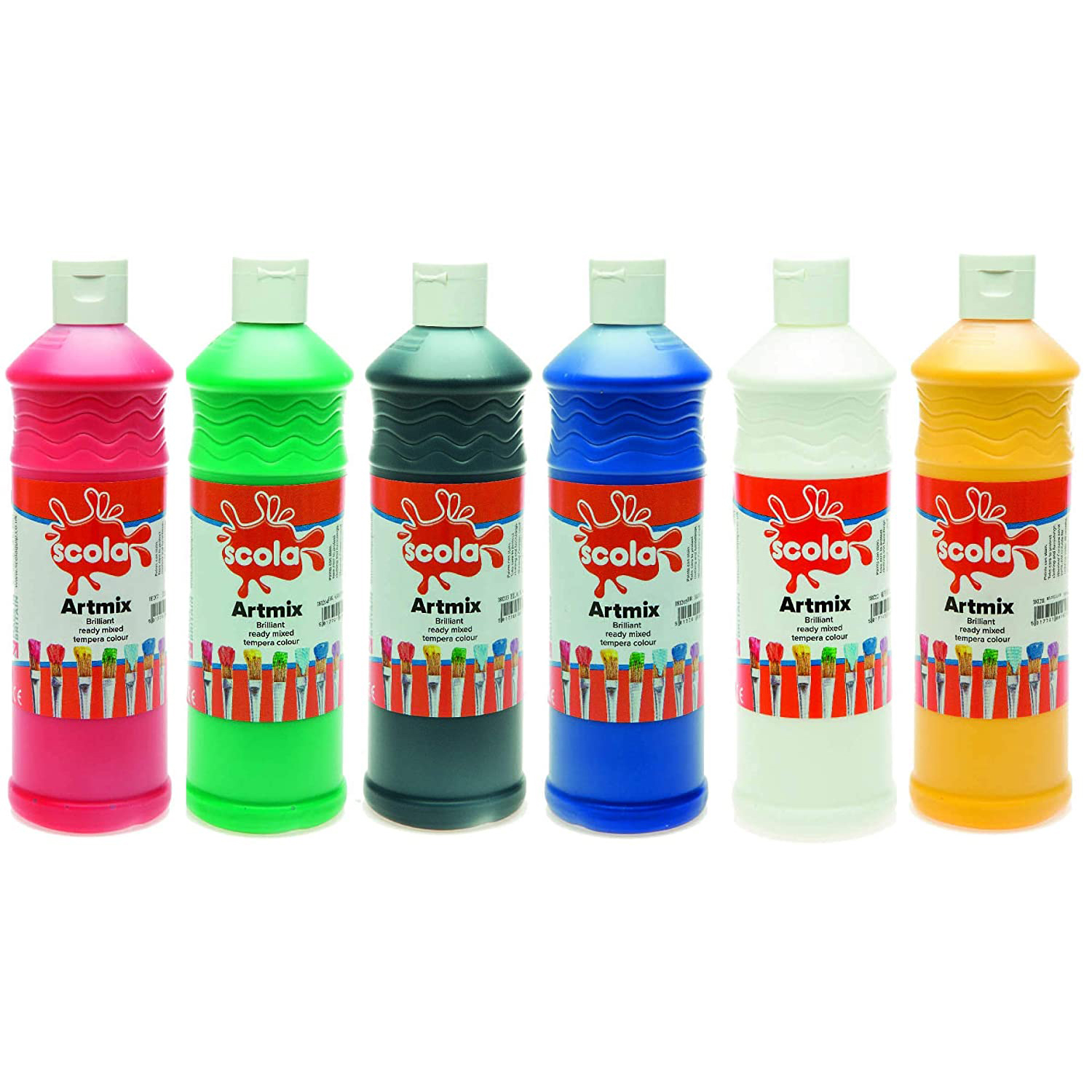 6 x 600 ml Scola Artmix Ready Mixed Poster Paint Assorted Kids Washable ...